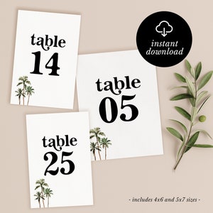 Tropical Table Numbers Printable Wedding Table Numbers - Etsy