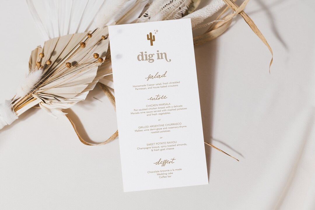 Cactus Menu Template, Printable Boho Desert Menu, Modern Rust Wedding ...