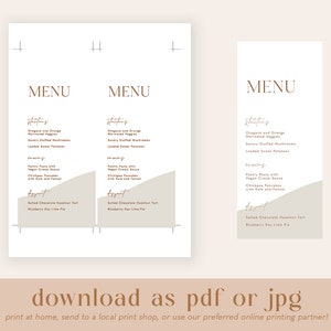 Organic Wedding Menu Template, Printable Beige Earth Tone Menus ...