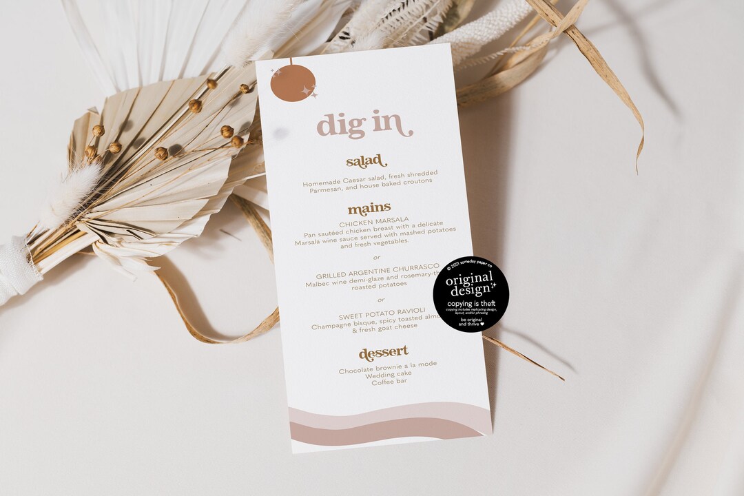 Disco Dinner Menu, Printable Retro Wedding Menu Template, 70s Orange ...