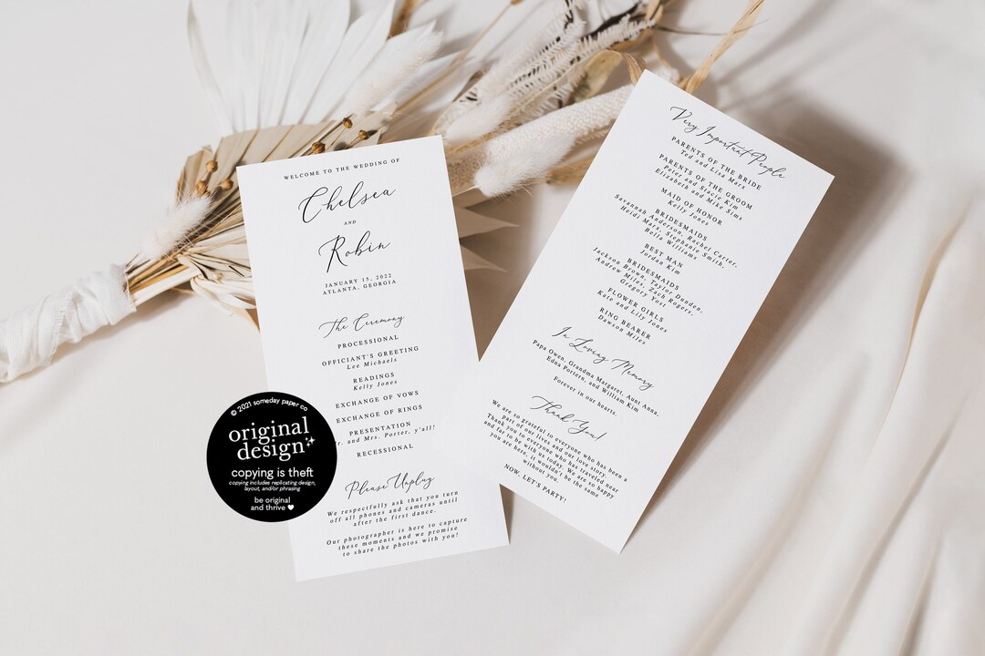 Printable Minimalist Wedding Program, Modern Wedding Ceremony Program ...