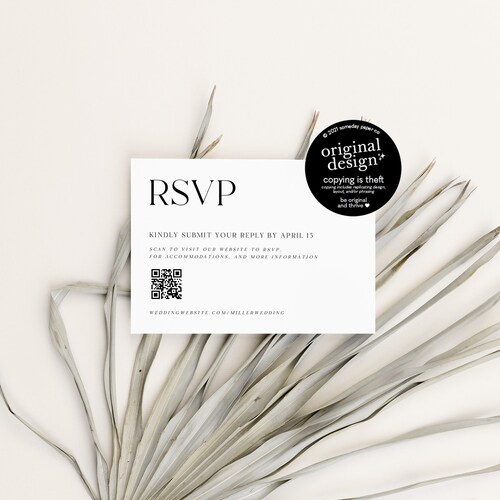 QR Code RSVP Card Template Wedding Website Insert Card - Etsy
