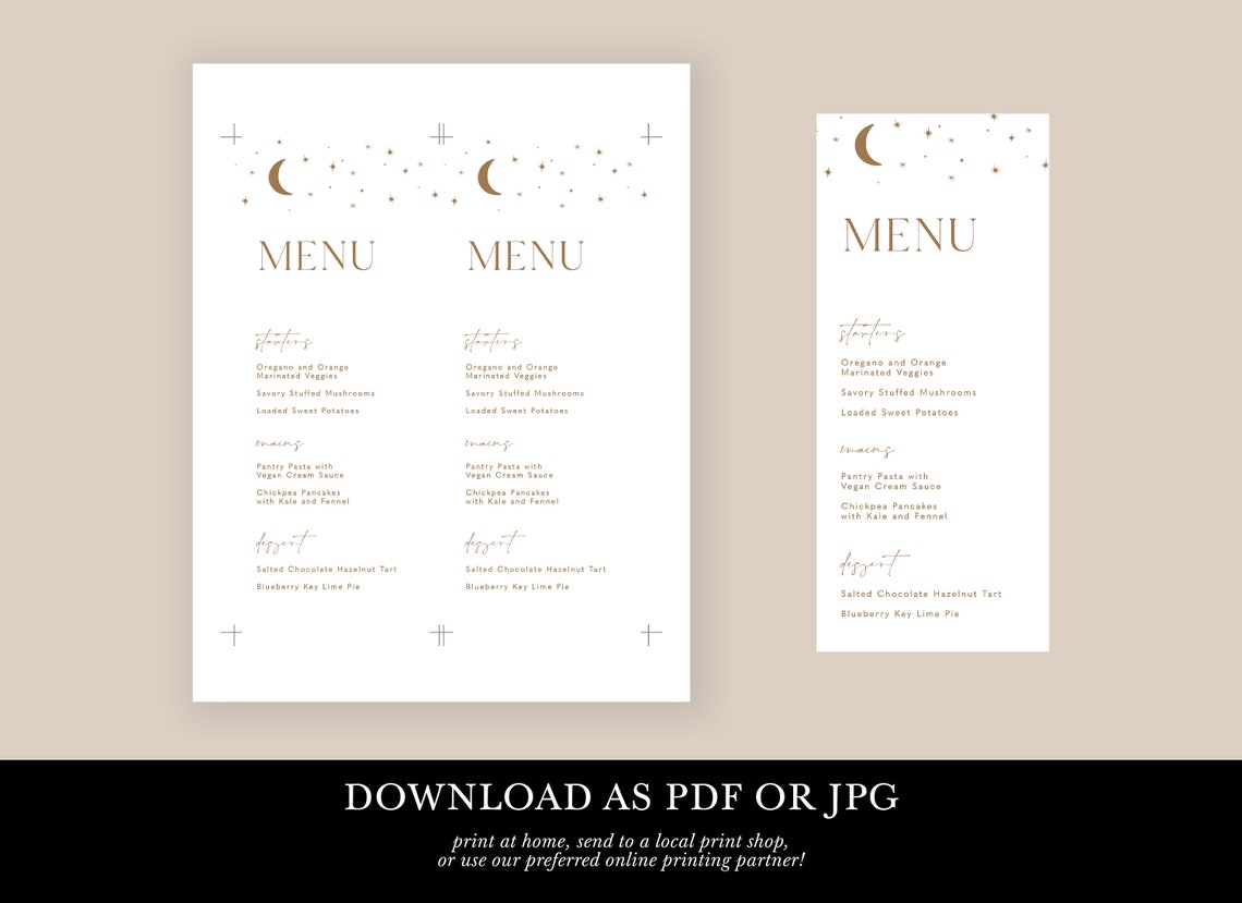 Celestial Menu Template Printable Stars and Moon Wedding - Etsy Canada