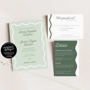 Wavy Pocket Wedding Invitation DIY Kit, Printable Modern Wave Invite ...