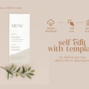 Organic Wedding Menu Template, Printable Beige Earth Tone Menus ...