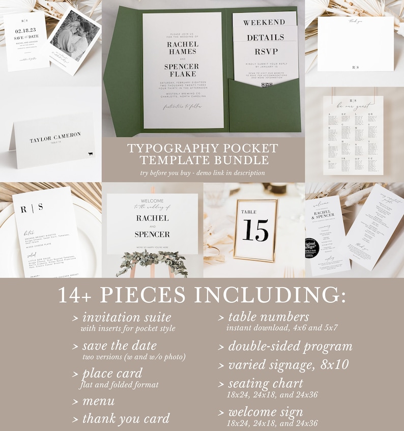 Modern Wedding Template Bundle Printable Minimalist Save the | Etsy