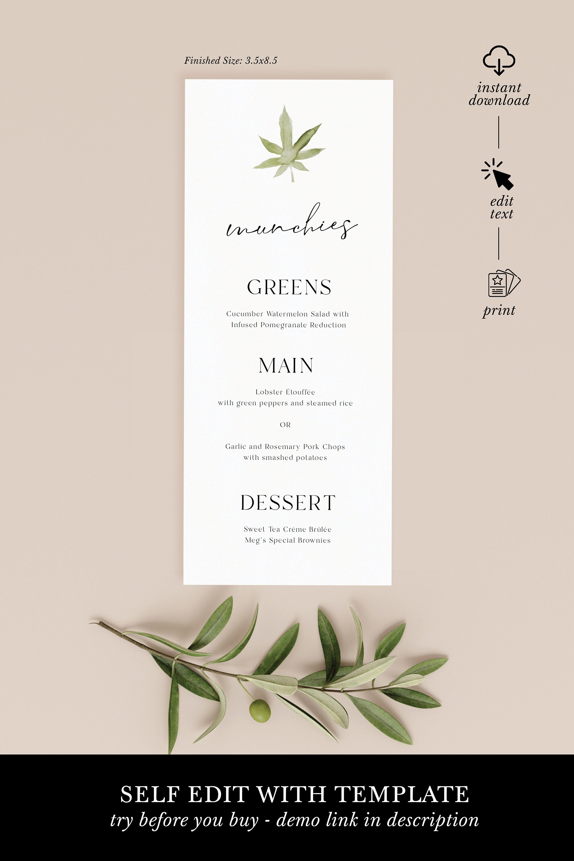 Cannabis Dinner Menu Template, 420 Wedding, Printable Munchies Menu ...