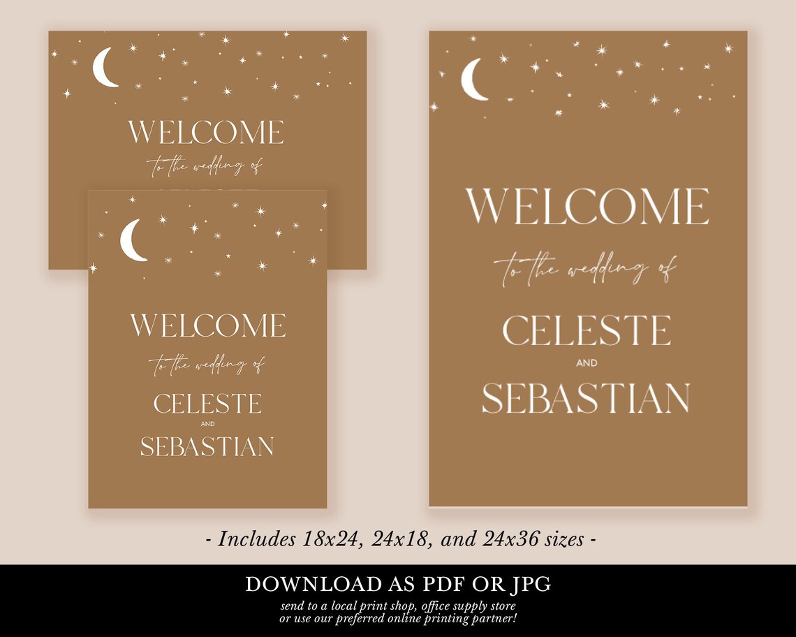 Celestial Wedding Welcome Sign, Moon and Stars Reception Sign Template ...