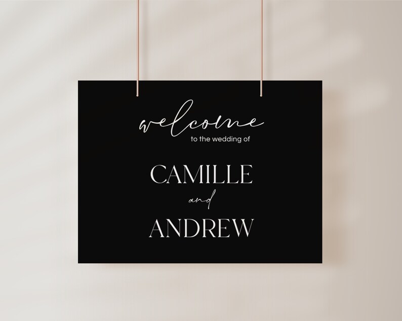 Black Wedding Welcome Sign Template Editable Modern Reception - Etsy