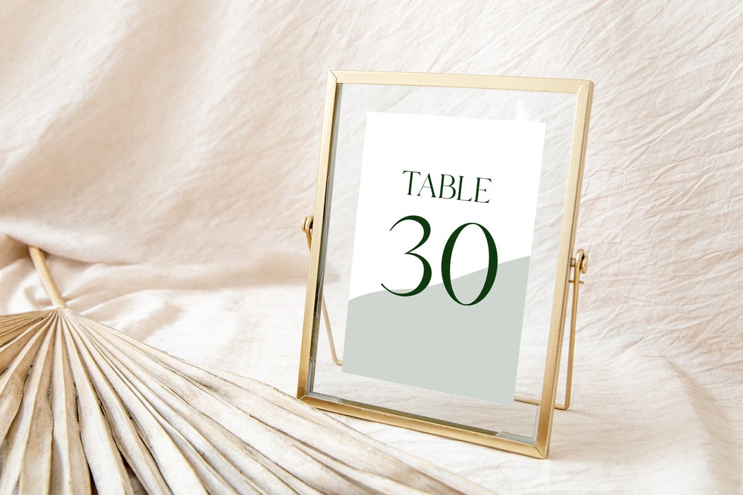 Printable Modern Green Wedding Table Numbers, Customizable Number Sign ...