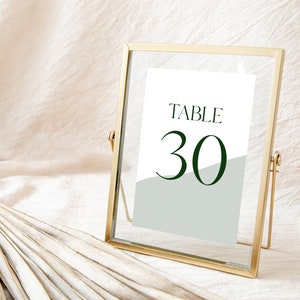 Printable Modern Green Wedding Table Numbers, Customizable Number Sign ...