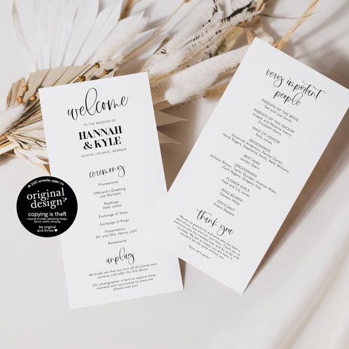 Minimalist Wedding Program Template Printable Modern Order of - Etsy