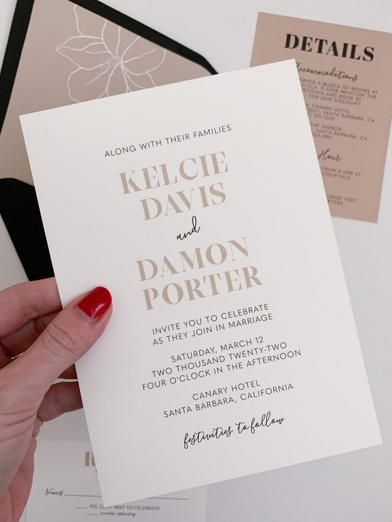 Neutral Modern Wedding Invitation Template Taupe Invitation - Etsy