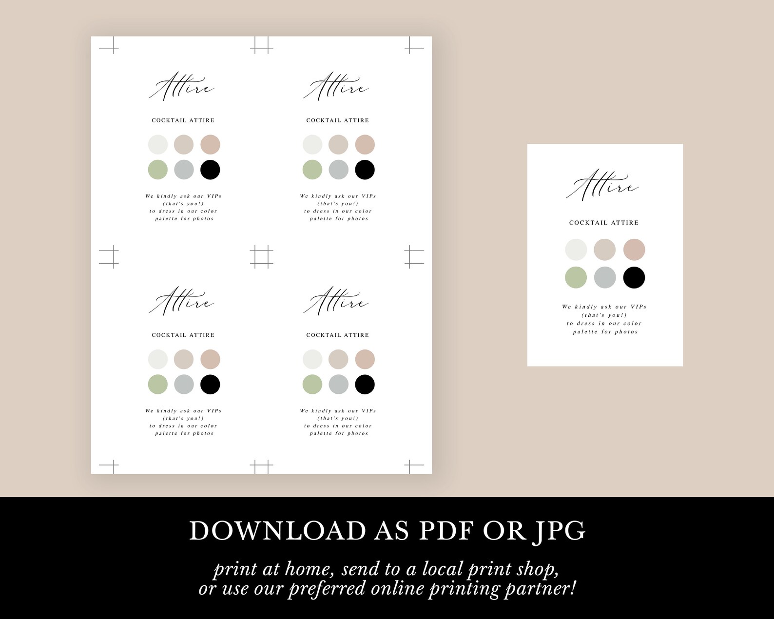 Editable Wedding Attire Insert Printable Color Palette Dress | Etsy Canada