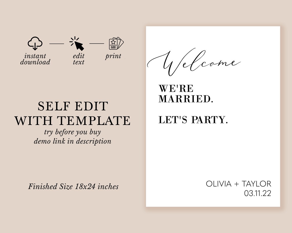 Wedding Welcome Sign Template, We're Married Let's Party, Funny ...