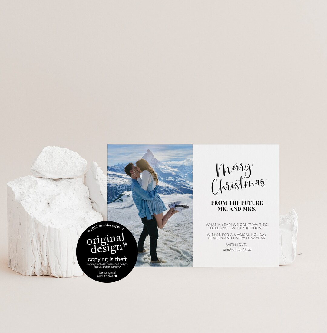 Modern Engagement Christmas Card, Christmas Save the Date Template ...