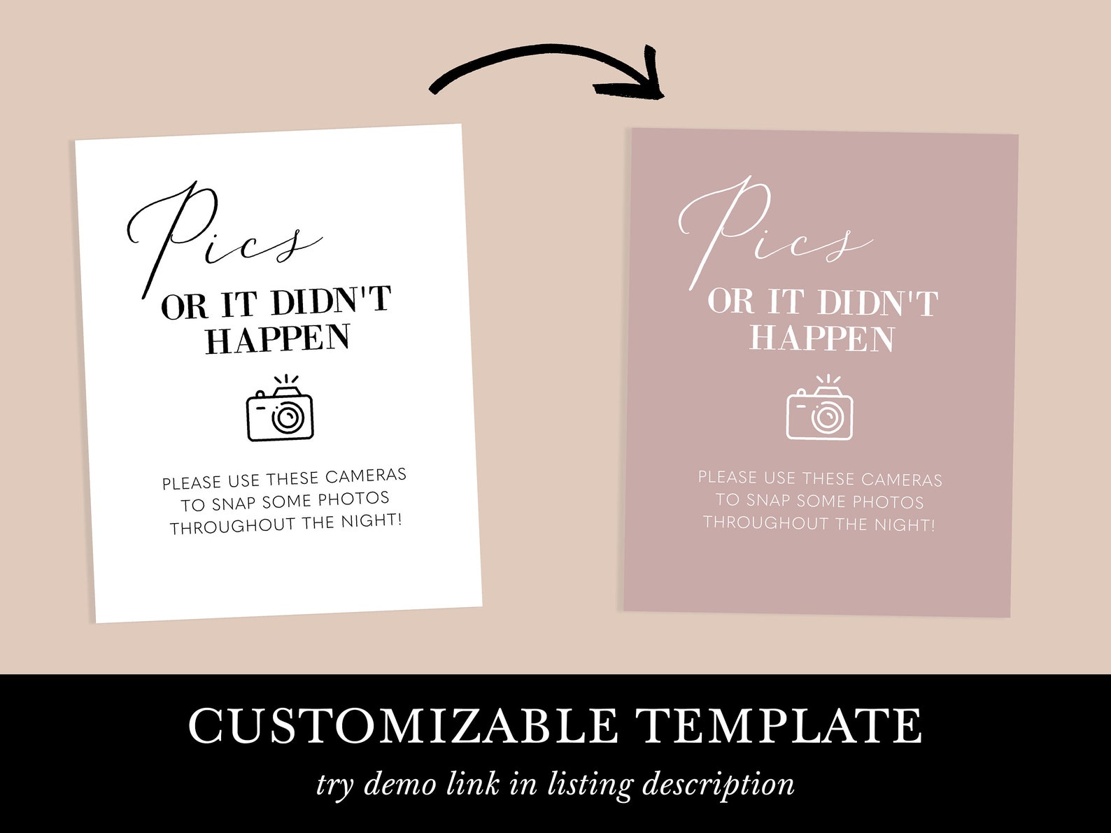 Editable Disposable Camera Sign for Wedding Printable | Etsy