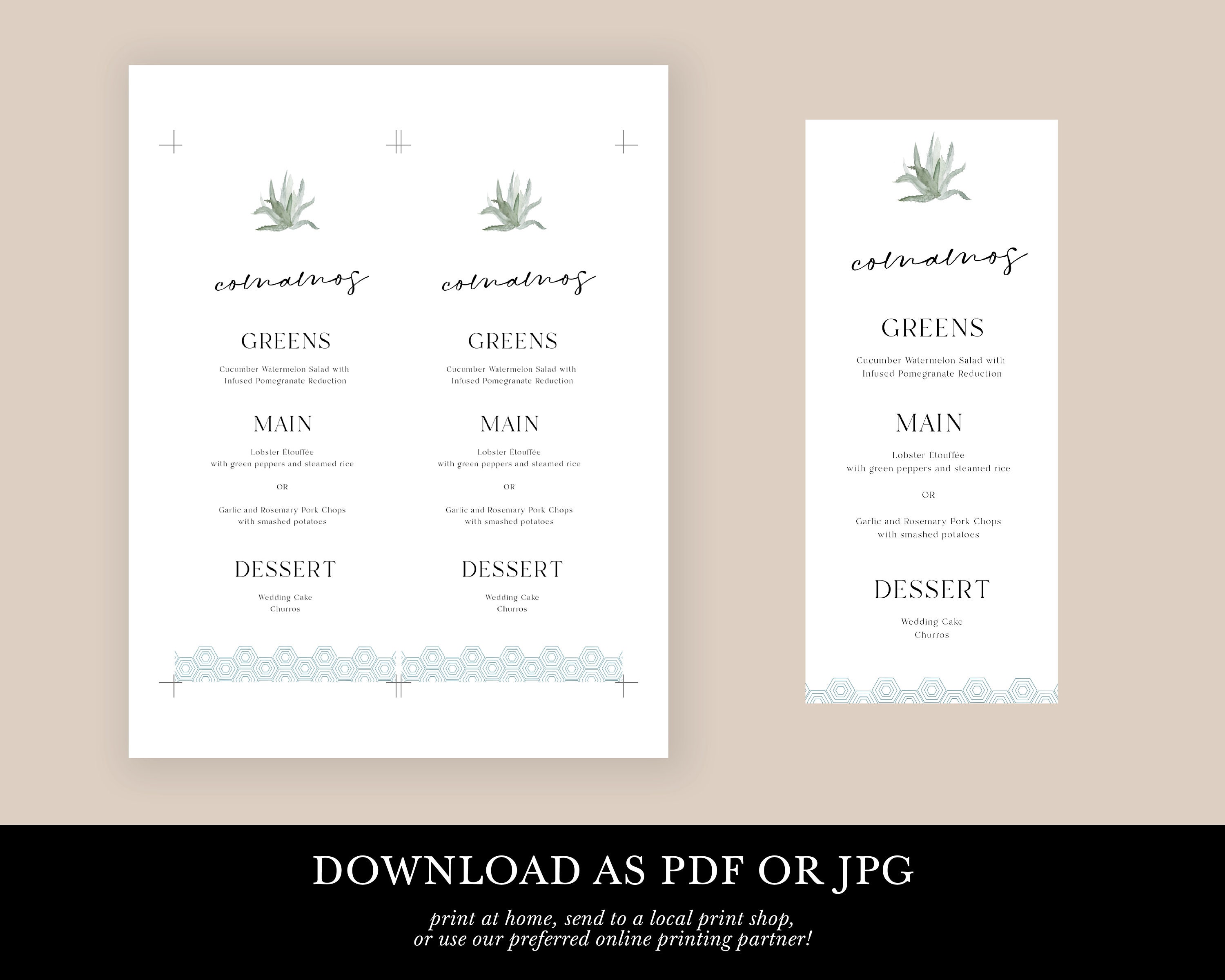 Agave menu template printable Mexican dinner menu succulent | Etsy