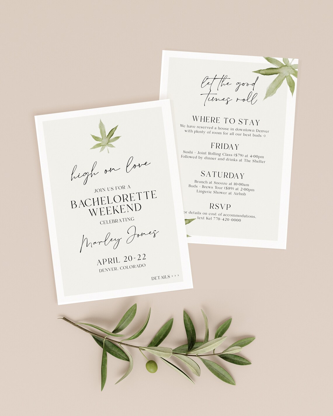 420 Bachelorette Invitation Template High on Love Cannabis - Etsy