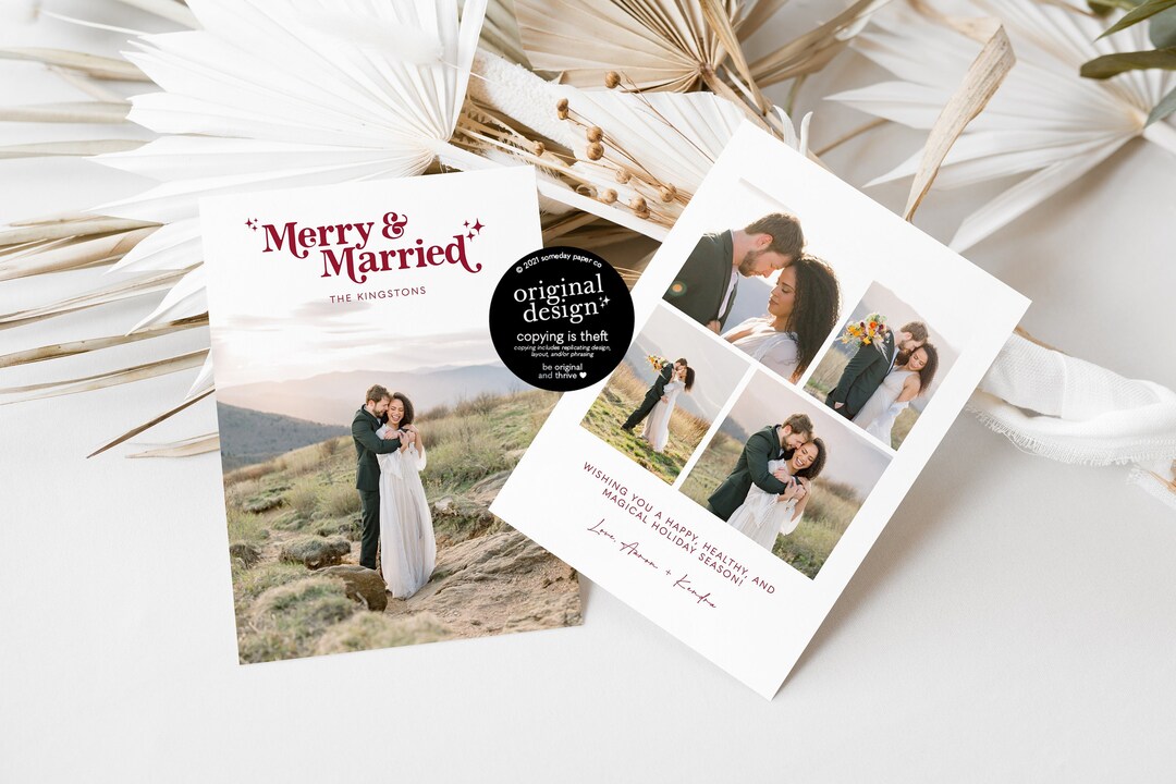 First Married Christmas Card Template Merry And Married Etsy
