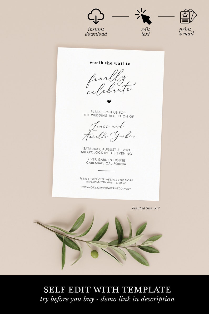 Reception Invitation Template Post Wedding Celebration | Etsy