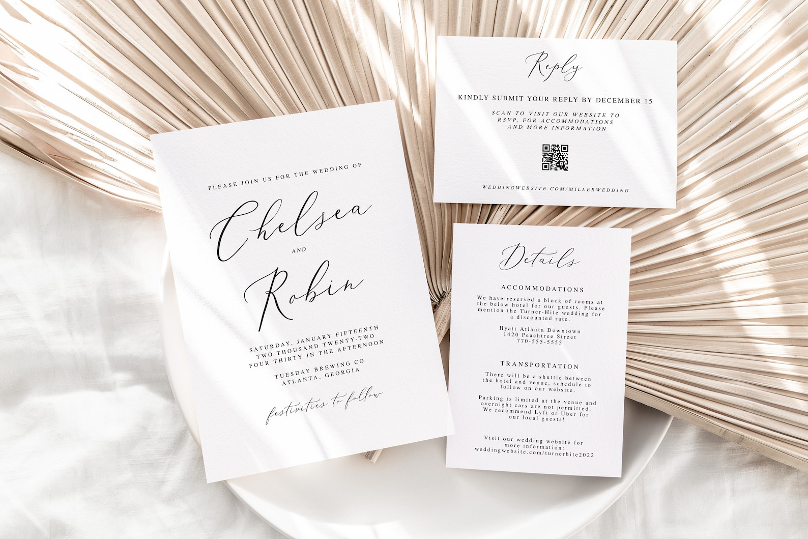Simple Minimalist Wedding Invitation Set, Printable Black and White ...