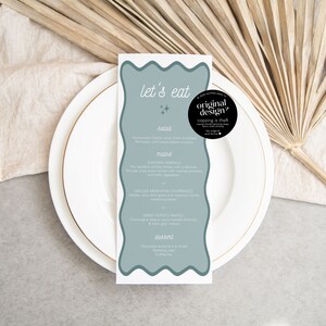 Wavy Menu Template, Printable Dusty Blue Slim Wedding Menu ...