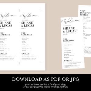 Minimalist Wedding Program Template, Printable Modern Order of Ceremony ...