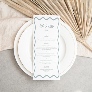 Whimsical Wave Menu Template, Funky Blue Retro Wedding Menus, Printable ...