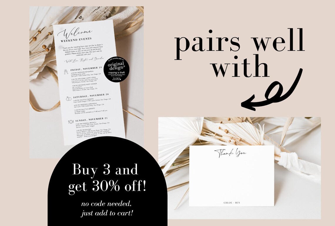 Wedding Welcome Card Template QR Code Itinerary Weekend - Etsy