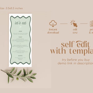 Shades of Green Wavy Menu Template, Printable Retro Hand Drawn Wedding ...