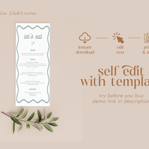 Whimsical Wave Menu Template, Funky Blue Retro Wedding Menus, Printable ...