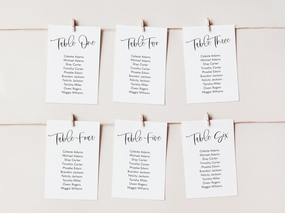 Modern Wedding Seating Chart Cards, Printable Escort Card Display ...