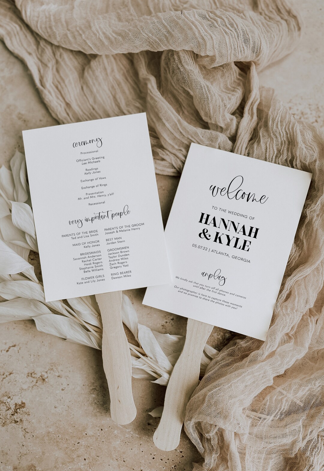 DIY Wedding Fan Program Template, Printable Order of Ceremony Paddle ...