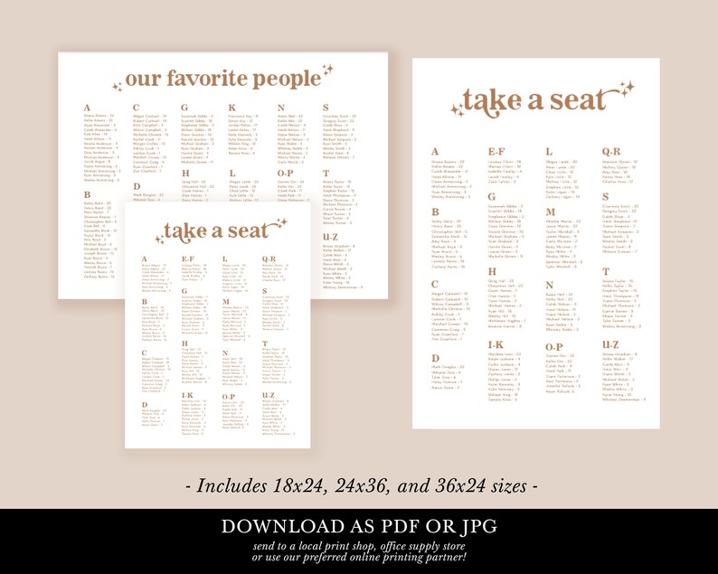 Retro Wedding Seating Chart by Name Printable Table - Etsy