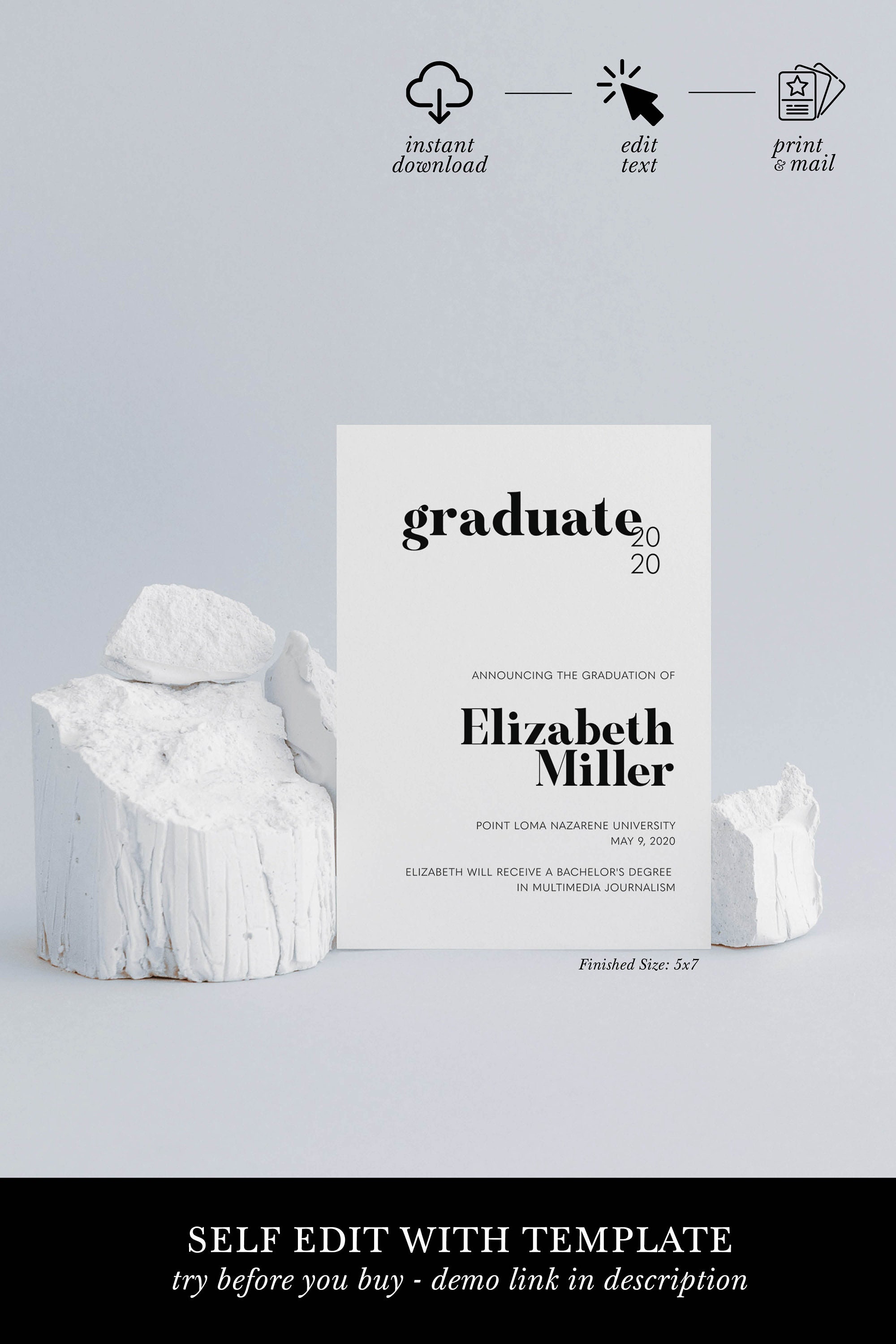 Minimalist Graduation Announcement Template Editable - Etsy