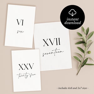 Roman Numeral Table Numbers, Printable Minimalist Table Cards, Modern ...