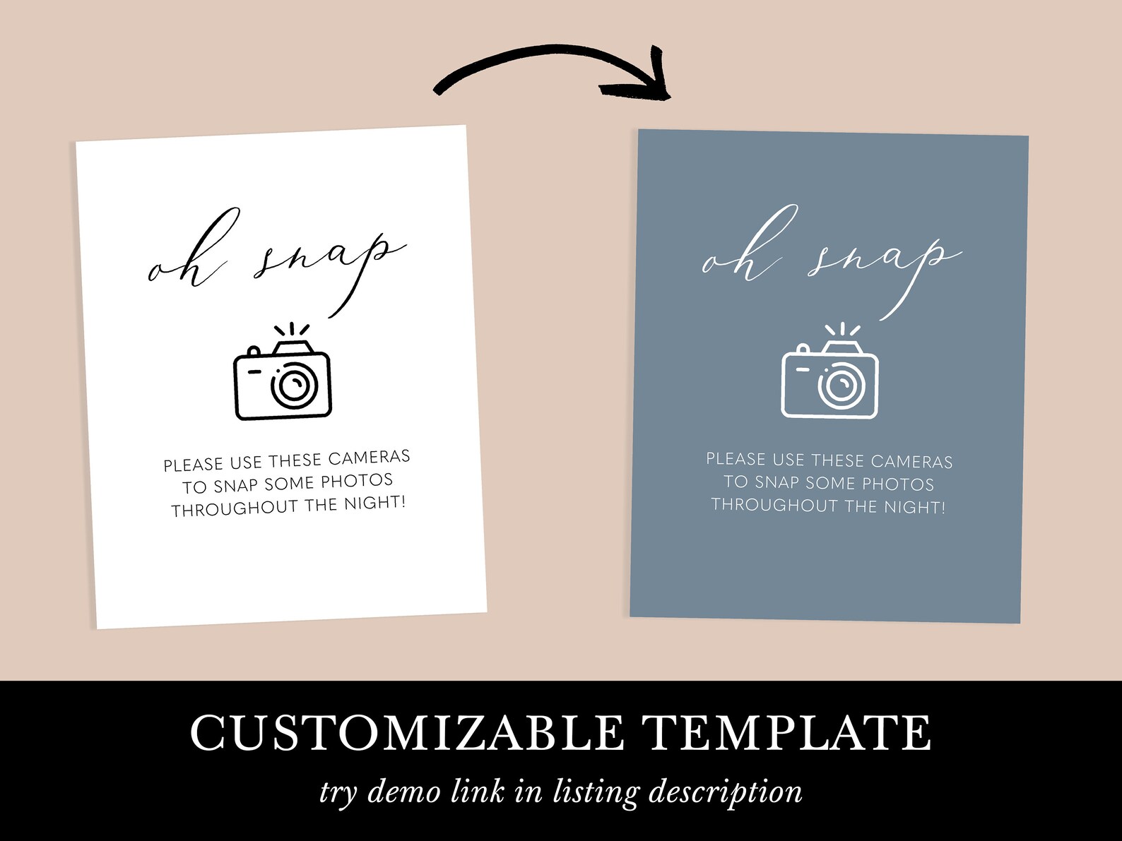 Disposable Camera Sign for Wedding Printable Oh Snap Capture - Etsy