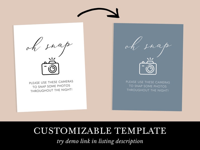 Disposable Camera Sign for Wedding Printable Oh Snap Capture - Etsy