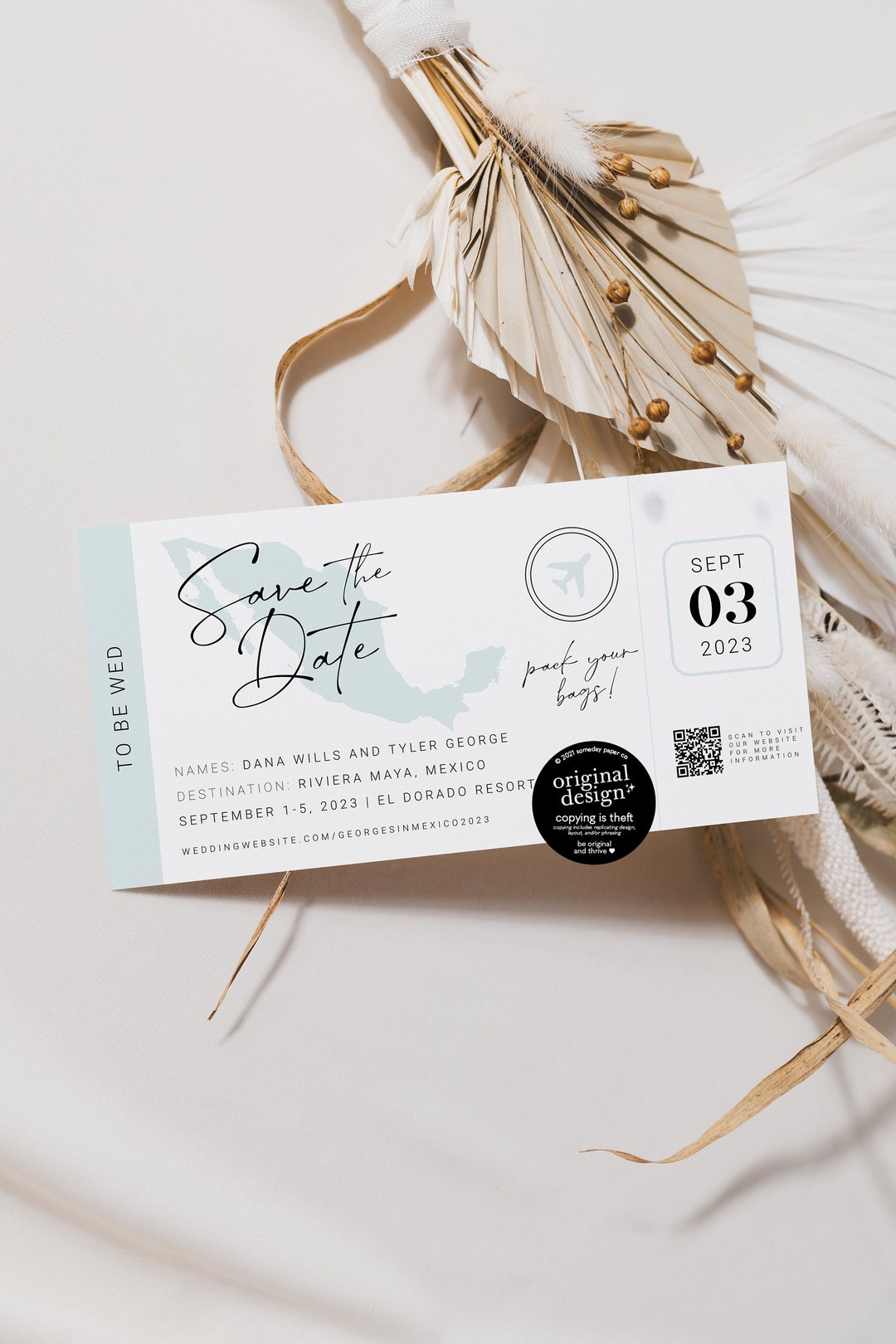 Mexico Save the Date Template, Printable Boarding Pass Invitation ...