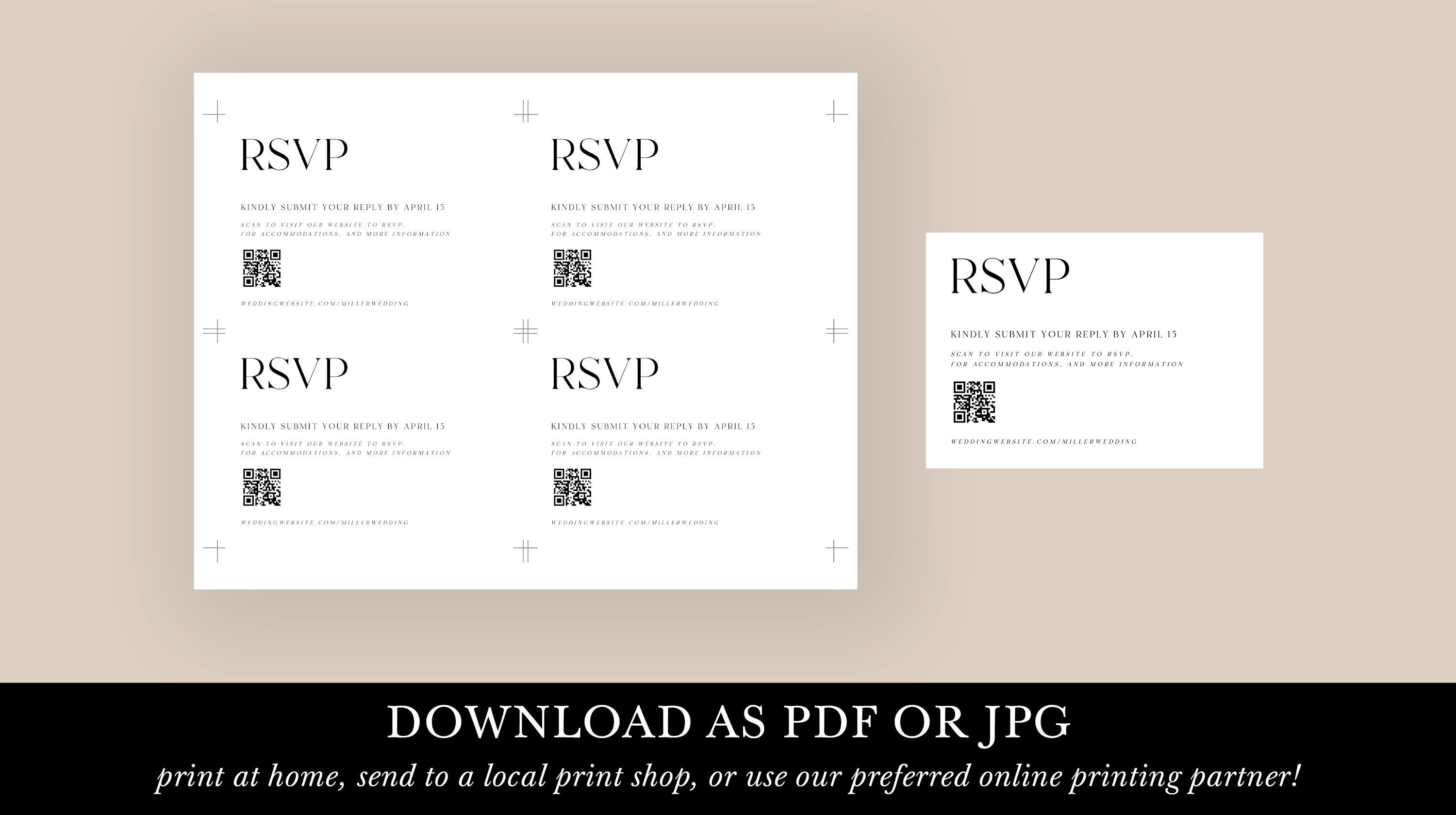 Minimalist RSVP QR Code Wedding Website Card Template - Etsy