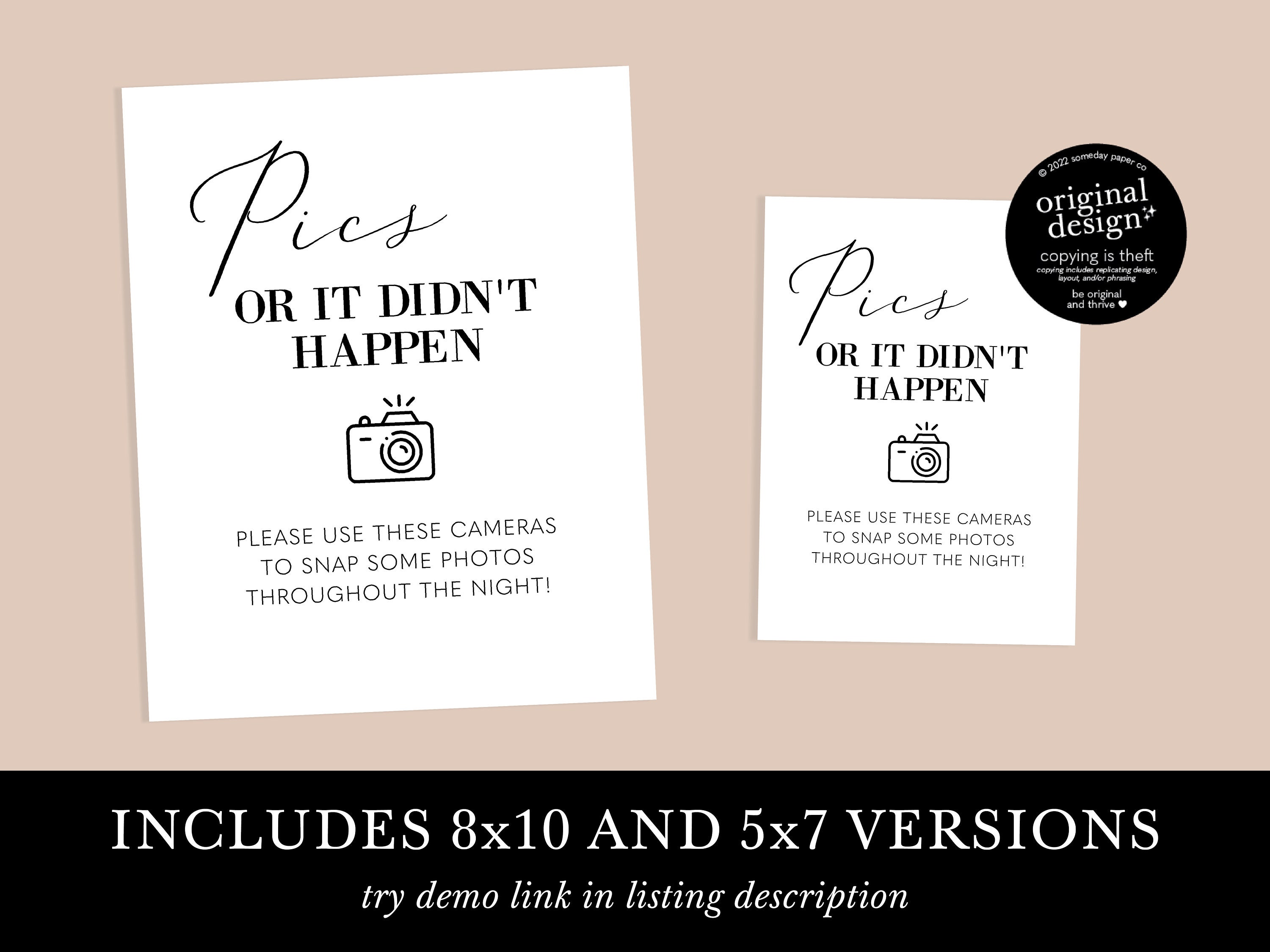 Editable Disposable Camera Sign for Wedding, Printable Template, Pics ...
