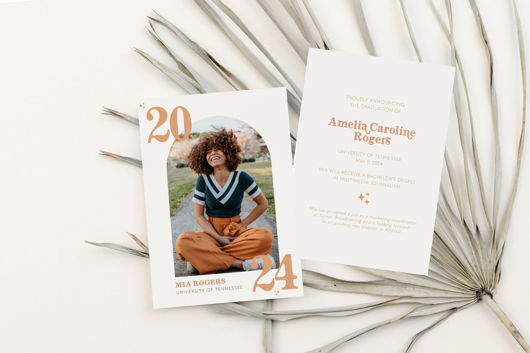 Printable Retro 2024 Graduation Announcements, Orange Grad Invitation ...
