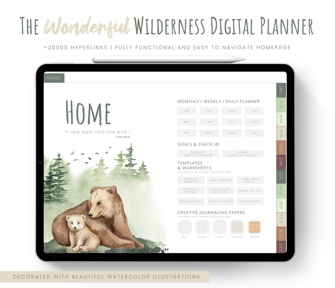 Undated Planner Wonderful Wilderness Landscape Digital Watercolor ...