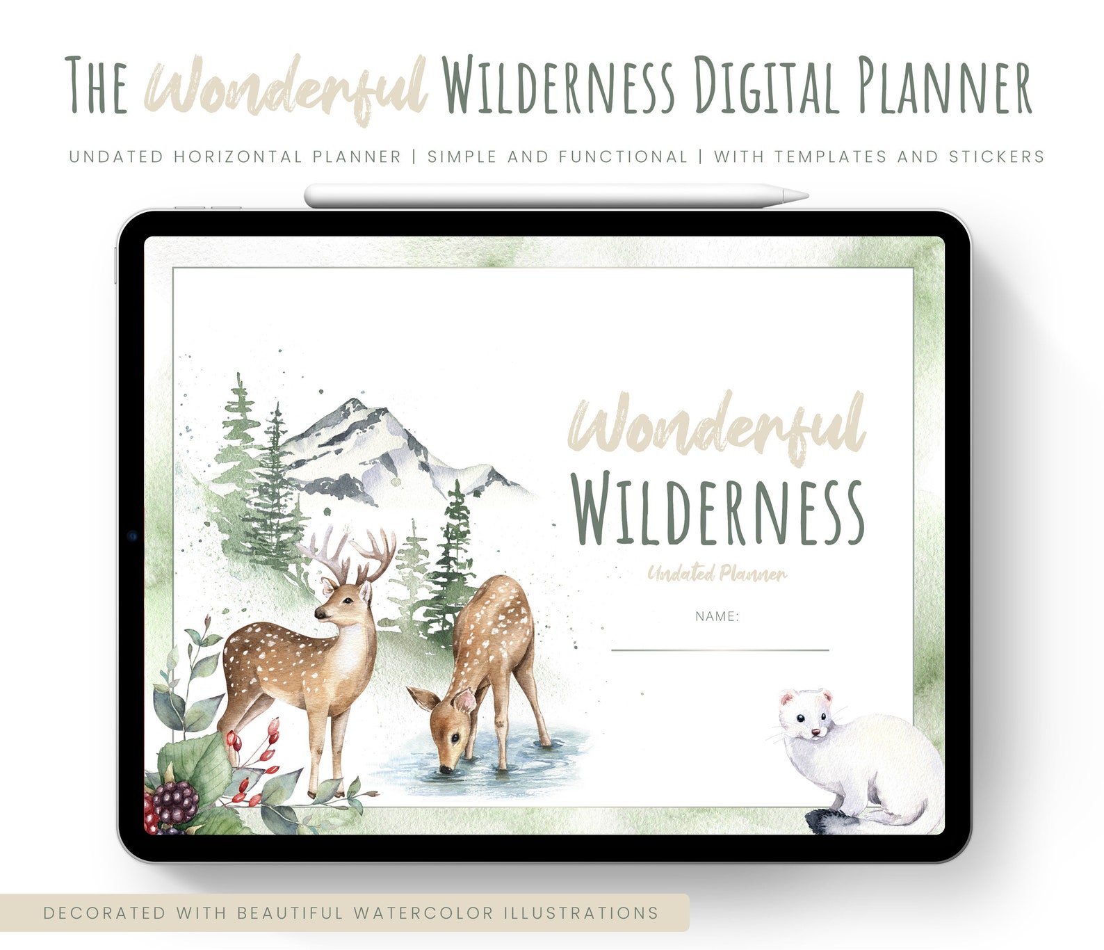Undated Planner Wonderful Wilderness Landscape Digital Watercolor ...