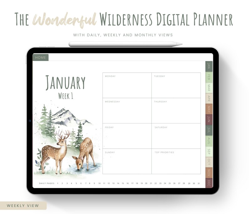 Undated Planner Wonderful Wilderness Landscape Digital Watercolor ...