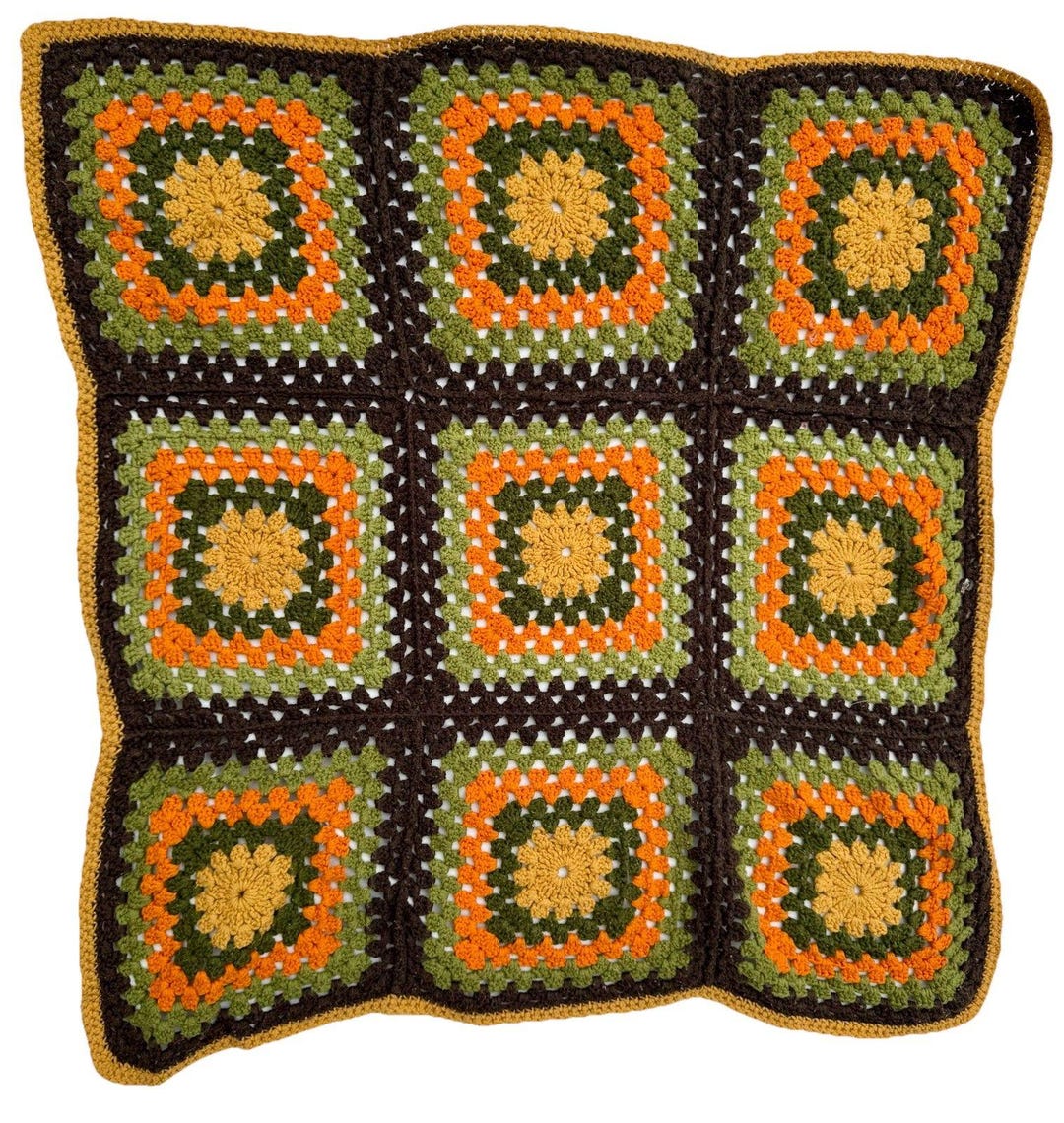 Vintage Fall Colors Granny Square Crochet Lap Small Thrown Blanket 37 ...
