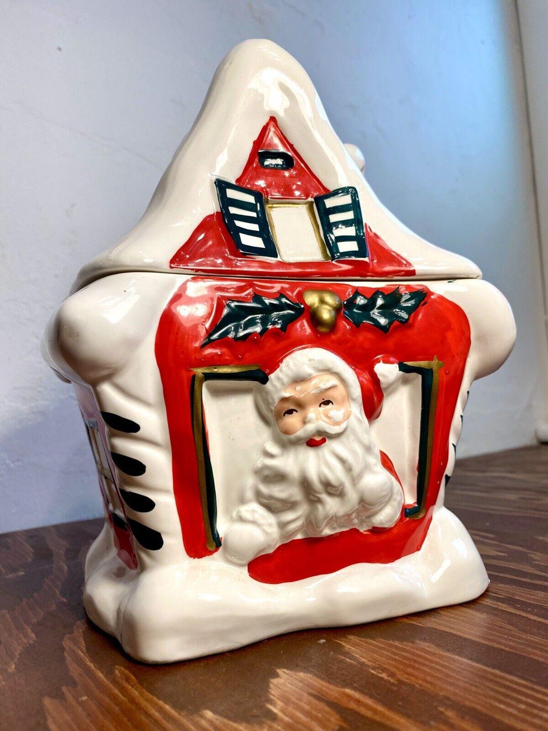 Vintage MCM Topline Imports Japan Numbered Santa House Candy Jar ...