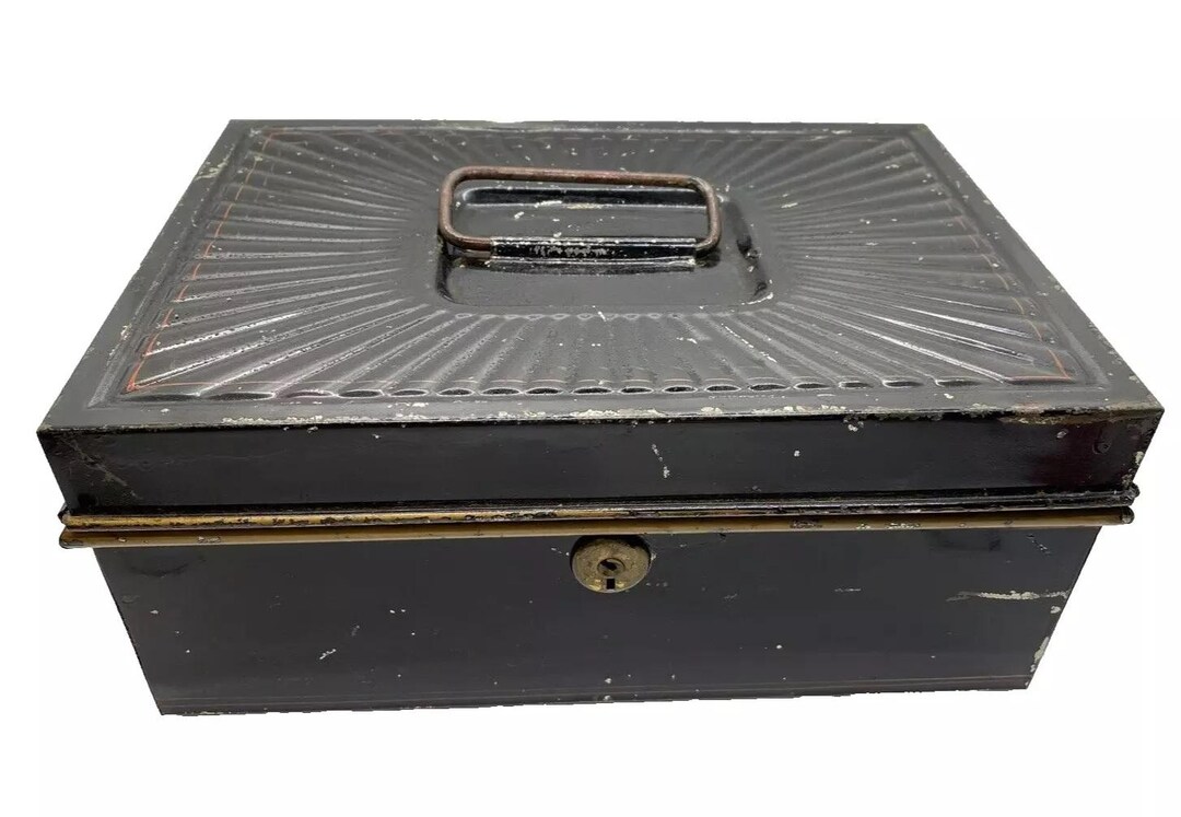 Antique, Clean, 1920's Cash Bankers Box With Red Stripe Brass Handle ...