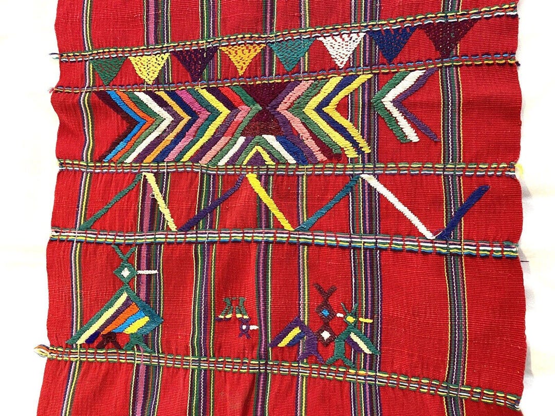 Vintage Handwoven Tzute Red With Stylized Birds Fine Textile Art From ...